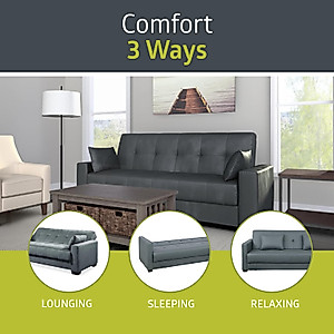Pearington Mia Sofa Bed- Microfiber, Multi Position Bedroom, Living Room, or Office Futon; Couch Sleeper and Lounger with Extra Storage under Bottom Cushion, Dark Grey, Model:MIA-LG-15