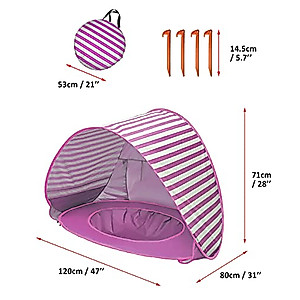 Bycc Bynn Baby Beach Tent, Pop Up Portable Beach Canopy, UV Protection Sun Shelter with Pool for Infant (Stripe-Pink)