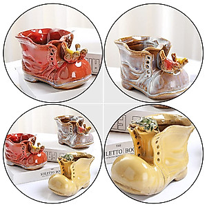 Ceramic Boot Planter Plant Pot Vase Planter with Bird Figurines Bonsai Pot Flower Pot Succulent Planter Multi Pot(Color Random)