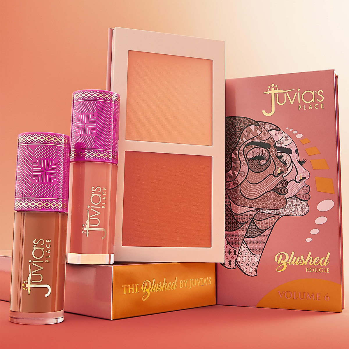 Juvia's Place Blushed Duo Blush Volume5 - Two Tone Pigmented Buildable Pressed Mineral Powder - Rosy Natural Cheeks Matte Fresh Finish for All Skin Color