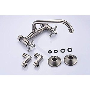 Sumerain Kitchen Wall Faucet 2 Cross Handle Brushed Nickel Wall Mounted Faucet 3" to 9" Adjustable Spread