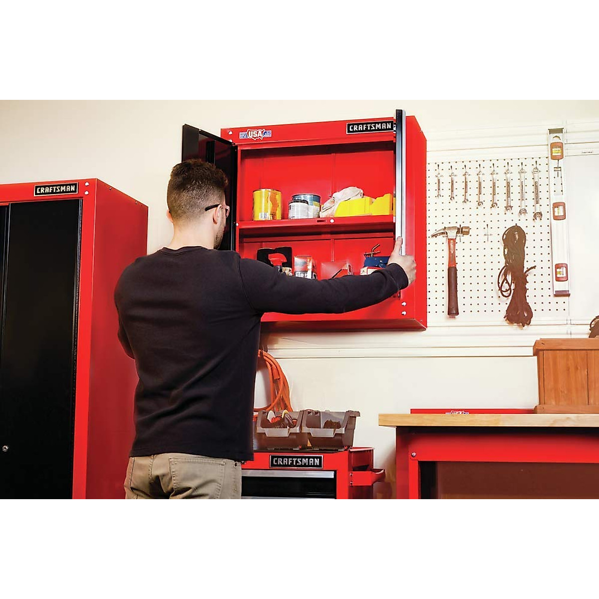 Craftsman 28-Inch Garage Storage Wall Cabinet and MaxWorks 30-Bin Parts Storage Rack Bundle