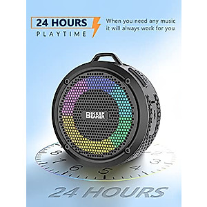 PEYOU IPX7 Waterproof Speaker, Bluetooth Shower Speaker 5.0 Waterproof with Suction Cup, Playtime RGB Lights, 360° Surround Sound Rich Bass for Outdoors, Mini Speaker for Beach/Hiking/Travel/Pool