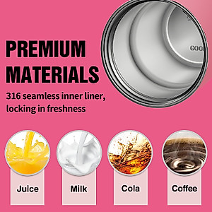 GOOM 18oz Travel Coffee Mug Tumbler with Lid and Straw, 18/10 Stainless Steel, 6-Layer Insulation, Spill Proof, Leak Proof Tumbler with Straw Mouth Rotary Lock, Coffee Mugs for Women - Hot Pink