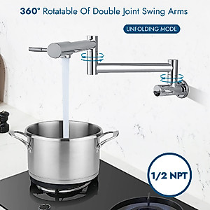 Cinwiny Pot Filler Faucet Wall Mount Polished Chrome Kitchen Restaurant Sink Faucet with Free standing Bathtub Faucet Floor Mount Tub Filler Double Cross Knobs Bathroom Mixer Tap with Handhe