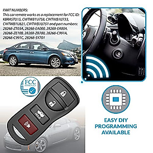 4 Button Car Keyless Entry Remote Key Fob Fits for Nissan 350Z Altima Armada Maxima Murano Pathfinder Sentra Versa Quest Infiniti QX56 EX35 FX35 FX45 G35 FCC ID: KBRASTU15, CWTWB1U733 (Pack of 2)