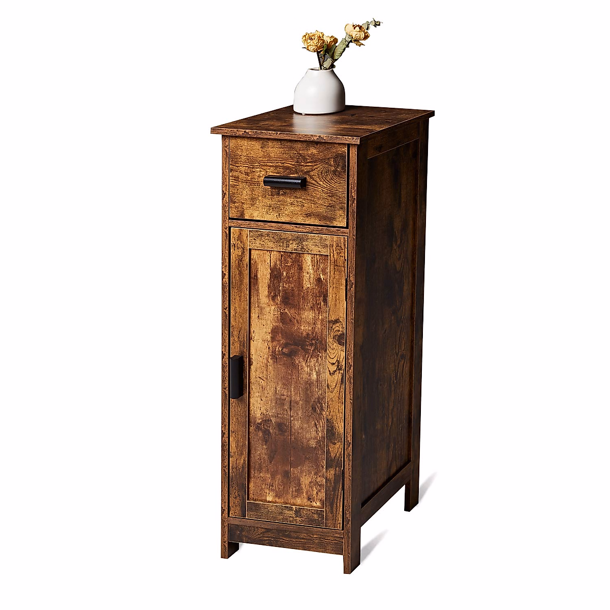 Tianlang Retro Industrial Storage Cabinet,Floor Cabinet with 1 Drawer and 1 Doors,Multifunctional Cabinet for Living Room,Kitchen,Bathroom,Easy to Place Stable Wood Frame，Retro Brown LJBC001F