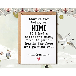 NTVShop Thank You Card - For Being My Mimi Card - Funny Birthday Card - Humorous Mimi Christmas Keepsake - Gift For Her