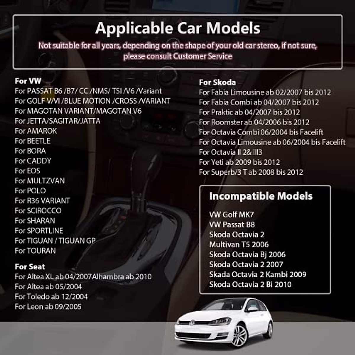 Car Stereo Radio Receiver with Wireless Apple Carplay Android Auto, 9 Inch Touch Screen with Bluetooth WiFi GPS Navigation SWC Backup Camera, for Volkswagen Jetta Skoda Golf Tiguan Passat Seat 2+32GB