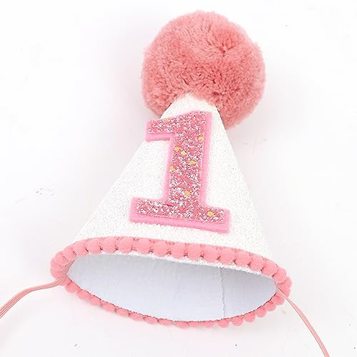 VAVAYAO First Birthday Hat for Baby Girls - First Birthday Cone Hat Pink,1st Birthday Party Hat,Cake Smash Photo Prop,Hot Pink Hat for Party,Kids Theme Party Decoration Supplies
