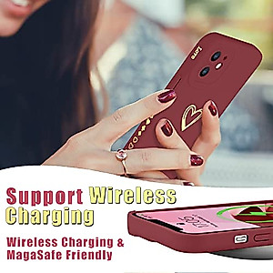 Teageo Compatible with iPhone 12 Case 6.1 inch for Women Girls, Cute Luxury Love Heart [Soft Anti-Scratch Full Camera Lens Protection] Silicone Girly Shockproof Phone Case for iPhone 12-Burgundy