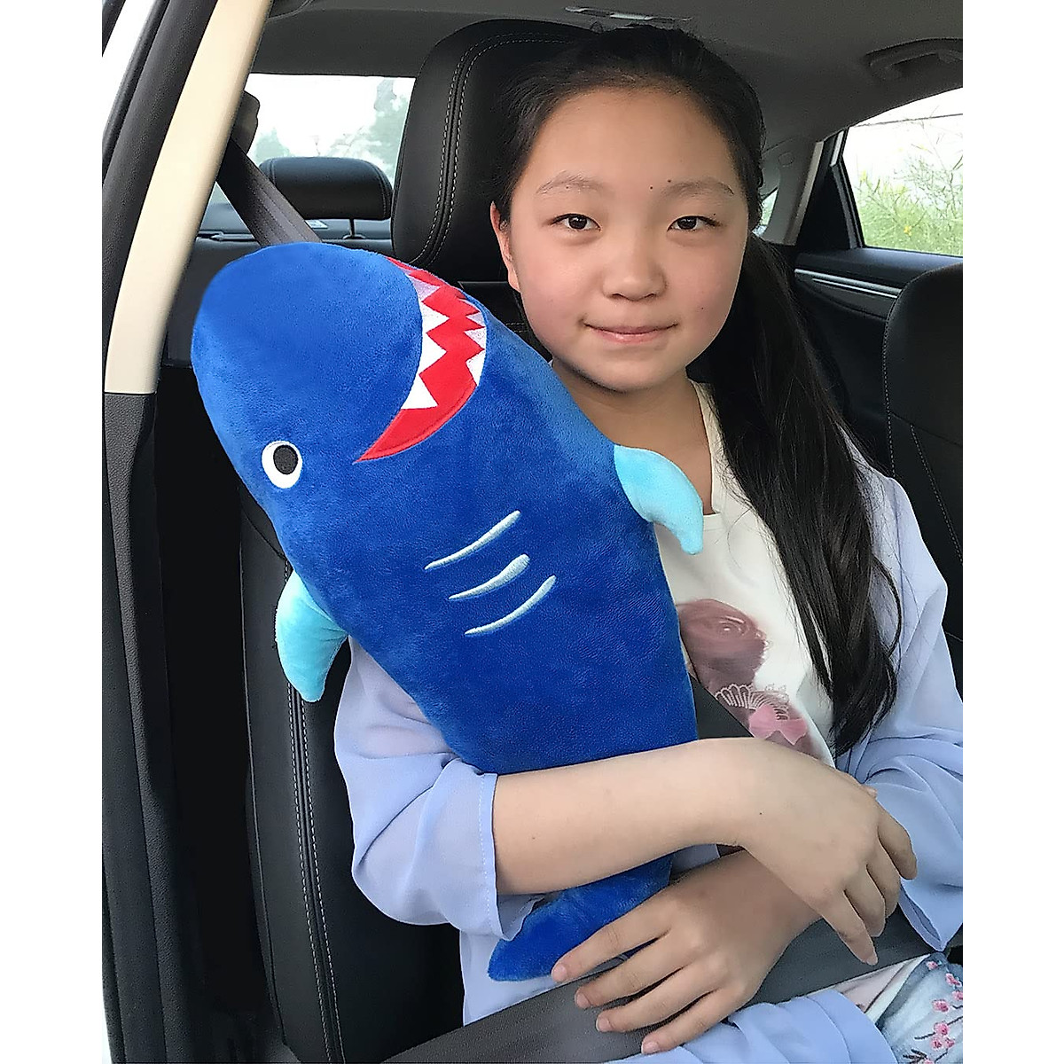 seemehappy Cute Shark Car Seat Belt Pad Pillow Shoulder Strap Cushion Car Pillow for Travel Sleeping