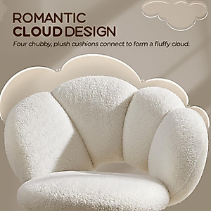 Yaheetech Boucle Upholstered Desk Chair Cloud-Shaped Vanity Chair Adjustable Home Office Chair Computer Chair with Rolling Wheels for Living Room, Bedroom White