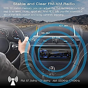 Bluetooth Car Stereo Marine Radio: Single Din LCD Display Audio - Multimedia MP3 Player with FM/AM Radio | Dual USB/SD Card/AUX-in | 2.1A Quick Charge | APP Control | IR Remote
