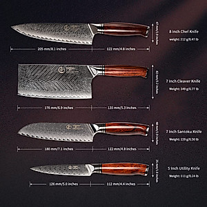 YARENH Knife Set with Magnetic Block 5 Piece, Professional Kitchen Knife Set, 73 Layers Damascus High Carbon Stainless Steel, Natural Sandalwood Handle, Sharp Chef Knife