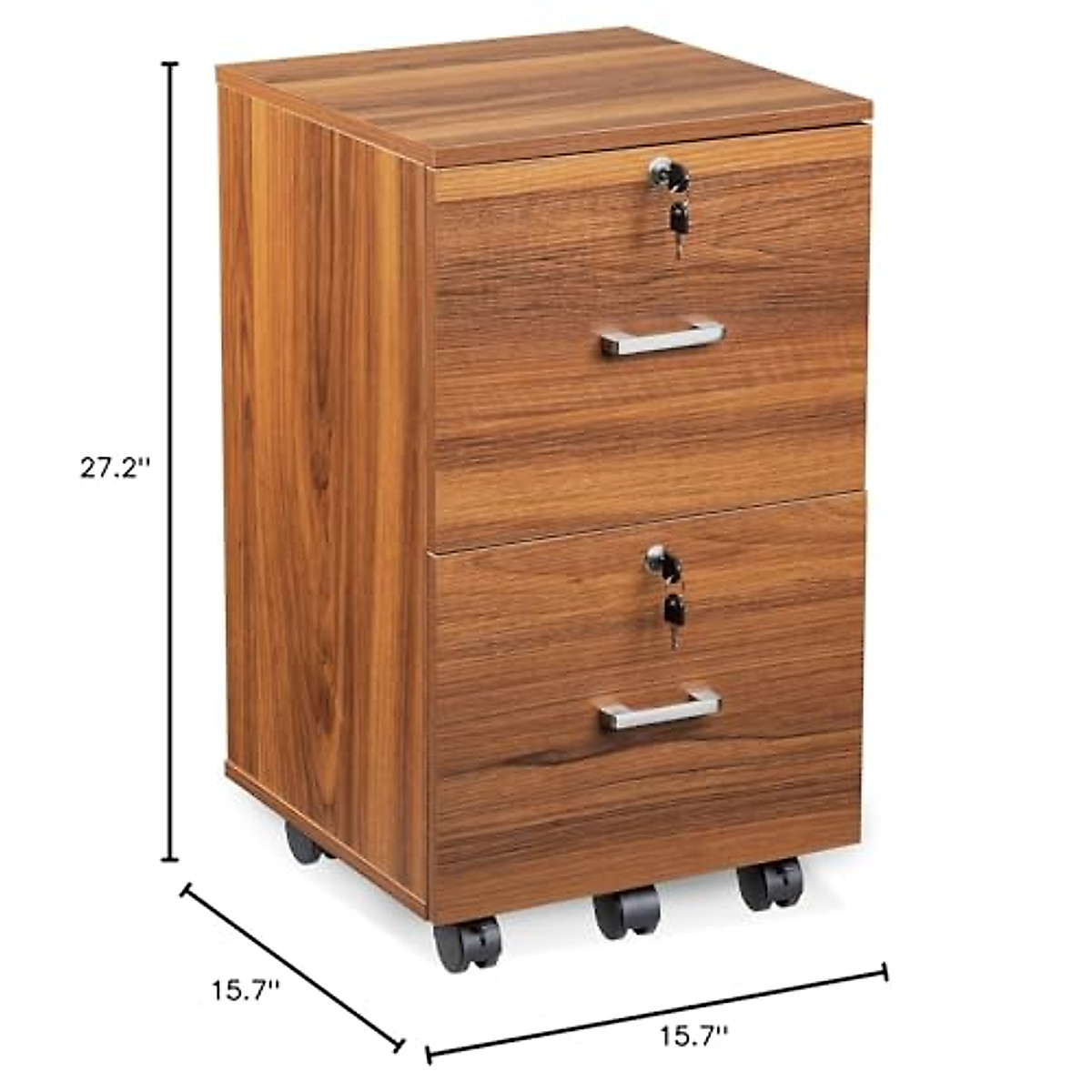 VINGLI 2 Drawer File Cabinet with Lock, Wood Grain Walnut File Cabinet for Letter Size File Folders with Tabs, Under Desk Rolling File Cabinets for Home Office, Mobile Filing Cabinet Printer Stand