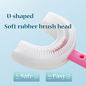 4PCS Kids U-Shaped Toothbrush,360° Toothbrush Kids,Food Grade Soft Silicone Brush Head,Oral Teeth Cleaning Design(Blue+Pink, 2-6 Ages)
