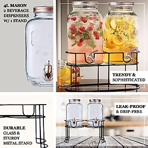 Efavormart Set of 2 Glass Beverage Dispenser with Spigot Metal Lid and One Black Stand - 2 Gallon, Wide Mouth Easy Filling