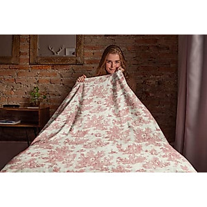 Red Toile Throw Blanket,Fleece Blanket with The 1800's Toile Print, Mid-Century décor (L 150X130 CM / 60X50)