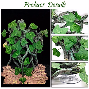 Hamiledyi Reptile Climbing Branch Leaves with Suction Cups Terrarium Plant Decoration Tank Accessories for Amphibian Lizard Bearded Dragons Gecko Snake