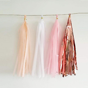 20PCS Shiny Tassel Garland Tissue Paper Tassel Banner,Table Decor,Tassels Party Decor Supplies for Wedding,Birthday,Bridal/Baby Shower,Anniversary,DIY Kits - (Rose Gold/Peach Color/Light Pink/White)