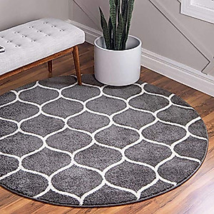 Unique Loom Trellis Frieze Collection Area Rug - Rounded (6' Round, Dark Gray/ Ivory)