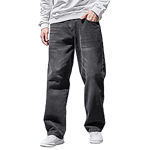 Verdusa Men's High Waist Loose Jeans Baggy Straight Leg Denim Pants Trousers Dark Grey Medium