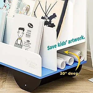 Fantasy Fields Toddler Storage Kids Bookcase 3-Tier Truck Display Bookshelf, Blue and White