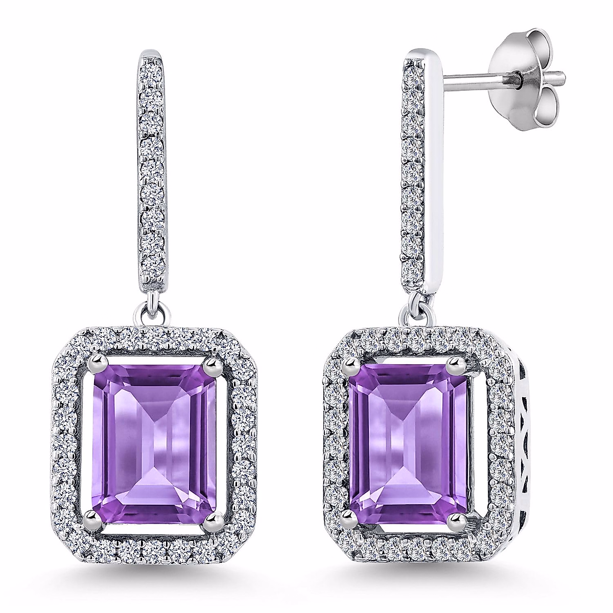 Gem Stone King 925 Sterling Silver Gemstone Birthstone Earrings | Emerald Cut 9X7MM | Drop Dangle Earrings for Women