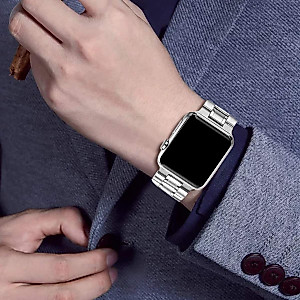 Bestig Compatible for Apple Watch Band 49mm/46mm/45mm/44mm/42mm(Series 3 2 1) Men Women, Premium Solid Stainless Steel Metal Sport Business Strap for iWatch Ultra Series 10 9 8 7 6 SE 5 4(Silver)