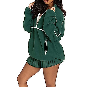 VNIRA Women’s Oversized Sweatshirt Fleece Crew Neck Long Sleeve Half Zip Casual Pullover Hoodie Tops Fall Y2K Clothes Deep Green