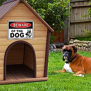 Uflashmi Beware of Dog Sign for Fence Yard, Dog Warning Sign, Aluminum Metal, 2 Pack, 7x10 inch