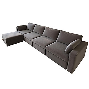 RENDGO Oversized Modular Sectional Sofa Convertible Linen Fabric Couch Set, L Shaped Couch with Reversible Chaise, 130 inch Width,5 Seat Modular Sofa with Storage Ottomans, Dark Grey
