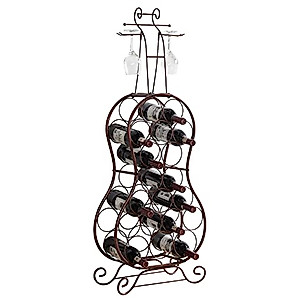 Kings Brand Furniture - Cello-Shaped Metal Standing Wine Rack, 19 Bottles with Wine Glass Holder, Bronze