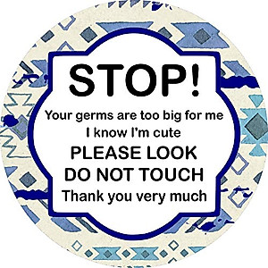 Stop Please Look Don't Touch - Blue Aztec Print - Germ Tag - Stroller Car Seat - Baby Newborn Preemie - Baby Shower Gift
