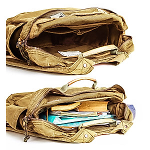 Gootium Canvas Backpack for Women Vintage Style Zipper Bag Men's Casual Daypack Cloth Outdoor Travel Rucksack, Khaki