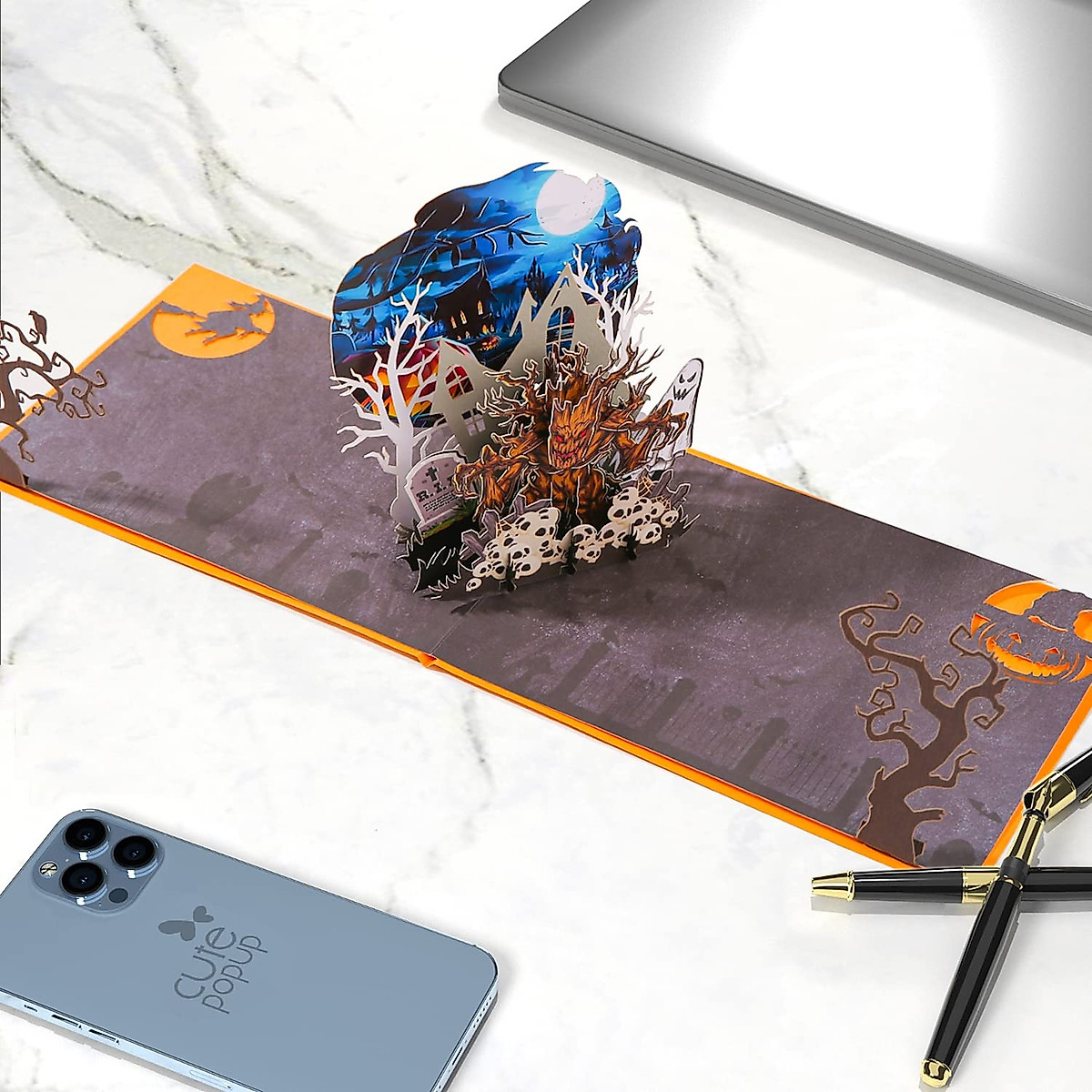 CUTE POPUP - Happy Halloween Pop Up Cards with Scaring Spooky Tree Design | Birthday Cards Holiday Card Pop Up in Autumn, 6x8 inches, Startled Present for Kids, Grandson and Adults