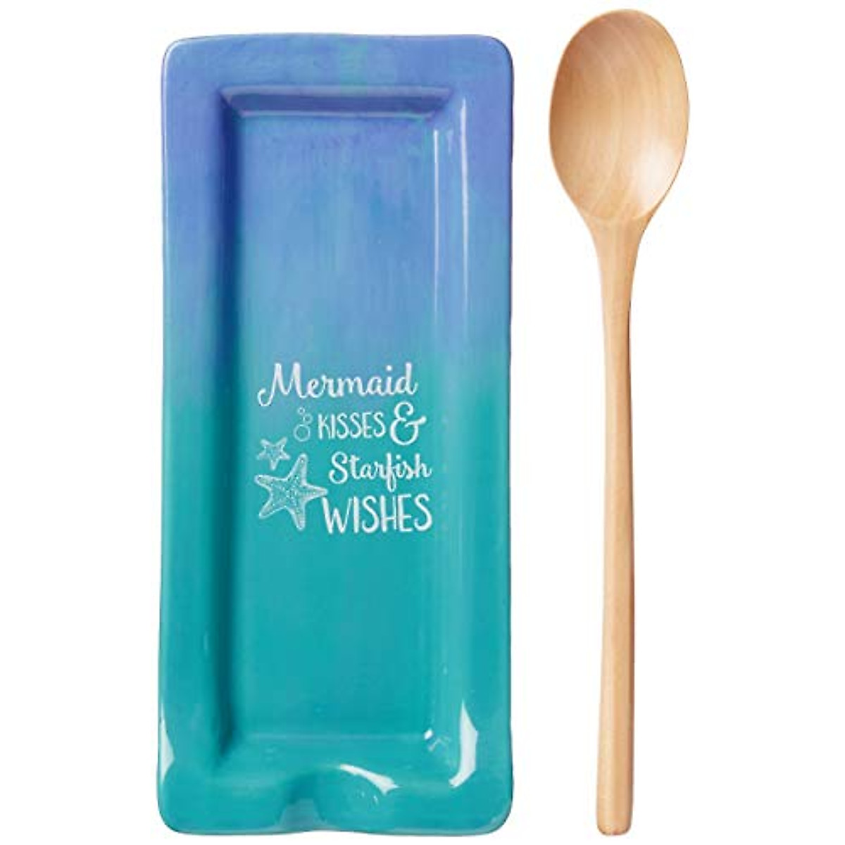 DEI Ceramic Spoon Rest, 8.74 x 3.86 x 1.06, Blue/Green