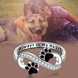 Talonior Cat Dog Paw Print Ring for Women Cute Infinity Puppy Rings Sterling Silver Paw Jewelry Remembrance Forever Promise Gifts for Cat Lover Size 9
