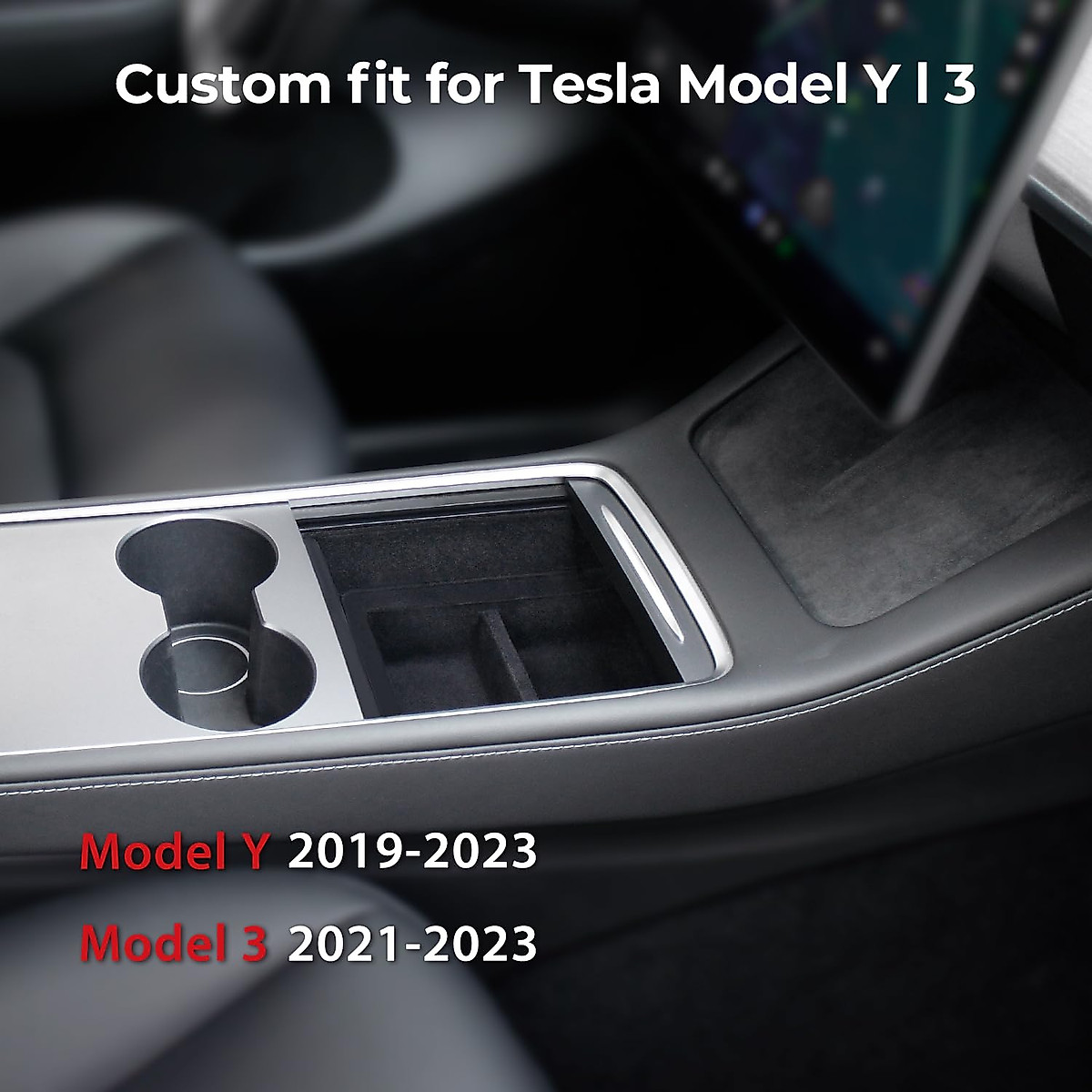 Foxpark [OEM-Look] Tesla Model Y I 3 Console Organizer Tray, Center Console Organizer, Tesla Model 3 Y Accessories 2019-2024 with Smooth Slide Technology