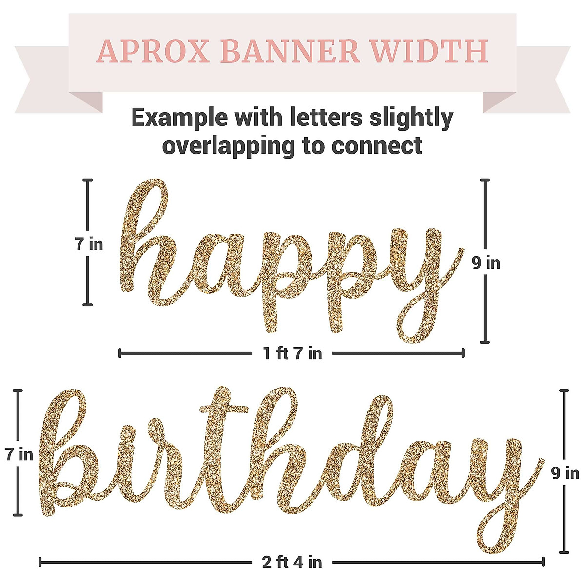 Pre-Strung Happy Birthday Banner - NO DIY - Gold Glitter Birthday Party Banner in Script - Pre-Strung Garland on 6 ft Strands - Gold Birthday Party Decorations & Decor. Did we mention no DIY?