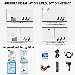 Bluetooth HD 1080P Video Projector 9000Lumen High Brightness Smart Android Home Theater System 200" Display Wireless TV Projectors for Mobile Phones Laptop, USB HDMI VGA 10W Speaker