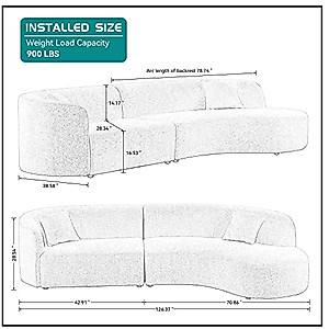 kevinplus 126'' Curved Sofa Couch with Chaise Lounge for Living Room, L-Shape Modern Sectional Luxury Upholstery 5-Seat Sofa Couch for Apartment Lobby, Boucle Fabric & 2 Pillows (Right-Facing, Beige)