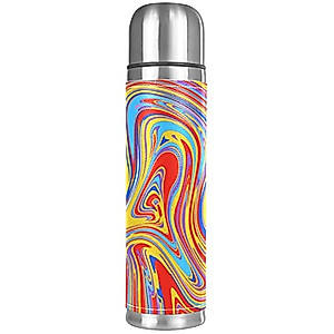 Stainless Steel Leather Vacuum Insulated Mug Marble Texture Thermos Water Bottle for Hot and Cold Drinks Kids Adults 16 Oz