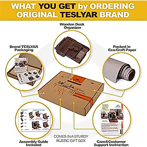 TESLYAR Wood Phone Docking Station Ash Key Holder Wallet Stand Watch Organizer Men Gift Husband Wife Anniversary Dad Birthday Nightstand Purse Father Graduation Male Travel Idea Gadgets… (Brown)