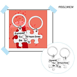 FEELMEM Couples Gifts 5th, 50th Years Down Forever to Go Puzzle Keychain Set of Two Wedding Anniversary Present (20th AV)