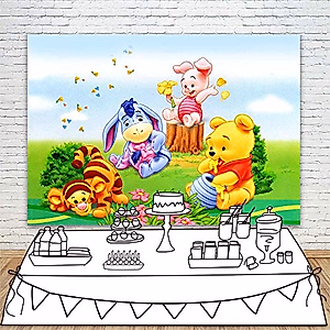 Infant Bear Baby Shower Backdrop 7x5 Floral Spring Bear Background 1st Birthday for Kids Vinyl Pooh and His Friend Backgrounds for Party Decor
