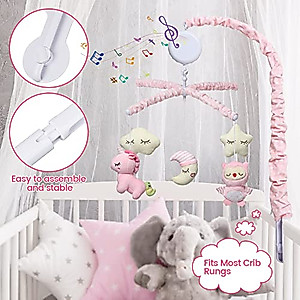 Baby Crib Mobile, Nursery Mobile for Crib with Music Motor Spinner, Musical Crib Toys for Infants 0-6 Months Girls and Boys, Crib Mount Mobiles with 36 lullabies, Pink