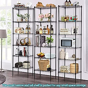 6 Tier Shelving Unit Narrow Shelf Storage Shelves Tall Skinny Shelf for Small Spaces Bathroom Racks and Shelves Corner Storage Rack for Kitchen Laundry Pantry Closet 16.7" l×11.8" w × 63.6" h, Black