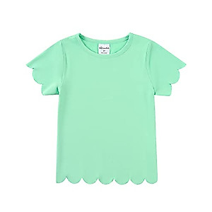 Noomelfish Girls Short Sleeve Scalloped Edge T-Shirts Casual Cute Summer Tee Tops Blouse, Light Green, Size 9-10 Years